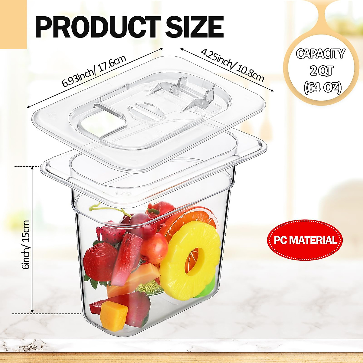 Geetery 12 Pack 1/9 Size 6'' Deep Polycarbonate Food Pan with Lid Clear Stackable Plastic Pan Restaurant Food Storage Containers with Hinged Lids for Hotel Supplies