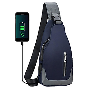Sling Backpack with USB Charging Port, Chest Bag Crossbody Daypack Shoulder Bag for Women & Men, Hiking, Cycling, Travel #2 Blue