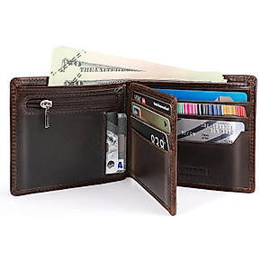 LYOOMALL Wallet for Men, Large Capacity Genuine Leather RFID Blocking Bifold Wallet/Credit Card Holder for Men, with Coin Pocket, Zipper Cash Pocket, ID Window and 10 Card Slots