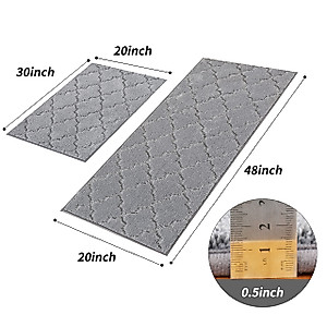 COSY HOMEER Soft Kitchen Rugs [2 PCS] for in Front of Sink Super Absorbent Kitchen Floor Mats and Mats 20x30 Inch/20X48 Non-Skid Kitchen Mat Standing Mat Washable,Polyester,Grey