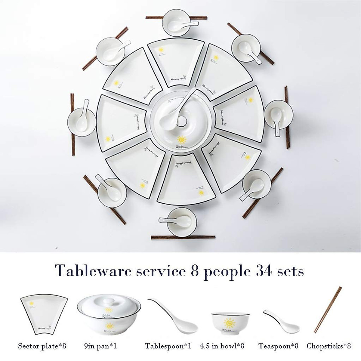 Dinnerware Set for 8 People Porcelain Tableware Dinner Sets White Plates and Bowls Sets Square Soup Dessert Plates Service Restaurant Kitchen and Family Party Use (Color : Package 4) (Package 1) (Pa