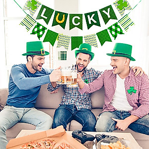 Whaline 4pcs St. Patrick's Day Banner Decoration Pre-Assembled Cartoon Holiday Flag Garland Double-Sided Green Lucky Shamrock Clover Banner Spring Irish Home Party Supplies