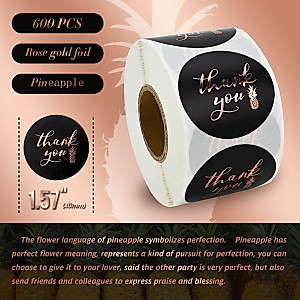 Thank You Stickers , 600 pcs 1.57inch Rose Gold Foil Thank You Labels for Small Business, Wedding, Birthday, Party