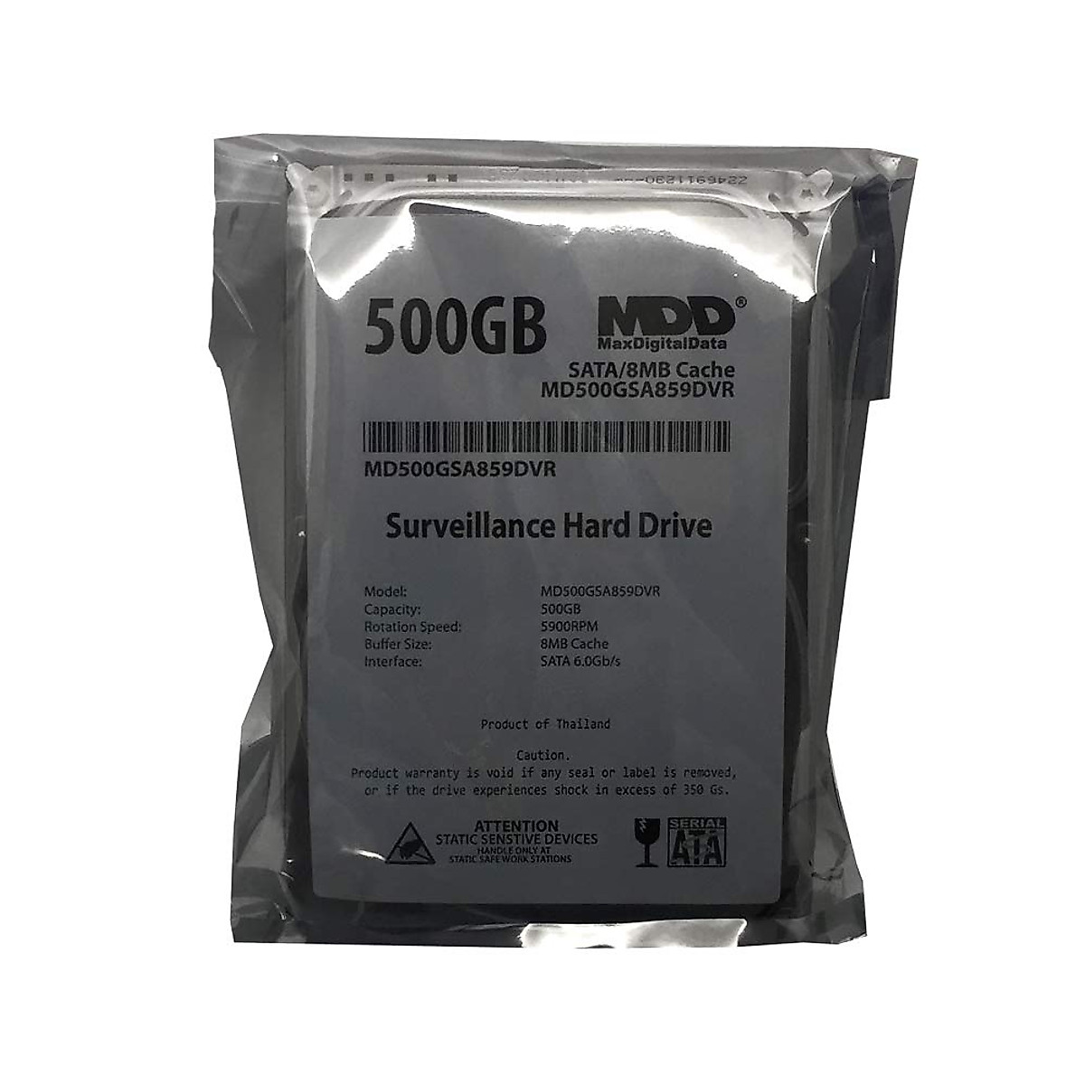 MaxDigitalData 500GB 8MB Cache 5900PM SATA 6.0Gb/s 3.5" Internal Surveillance CCTV DVR Hard Drive (MD500GSA859DVR) - w/ 2 Year Warranty