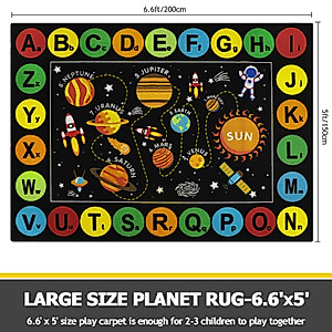 Capslpad Black Outer Space Kids Play Rug ABC Alphabet Kids Play Mat for Toddlers Non Slip Solar System Star Planets Nursery Rug for Baby Girl Boy Kids Carpet for Bedroom Playroom Nursery Decor,5'x6.6'