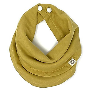 Kishu Baby Indi GOTS Organic Infinity Scarf Bib - 4-Way Reversible, 8 Layer Muslin Drool Bib (Mustard)