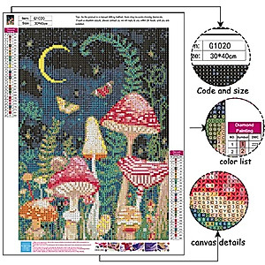 Diamond Painting Kits for Adults, 5D DIY Full Drill Round Art Gems Mushroom Forest Diamond Art Perfect for Home Wall Deco Diamond Dotz 12x16inch