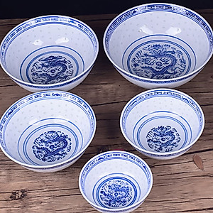 Lihuzmd Ceramic Ramen Noodle Bowls, Blue and White Porcelain Chinese Retro Dessert, Soup, Cereal, Rice, Udon, Asian Noodles Bowl,5in,2PCS