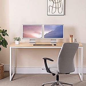 ZINUS Jennifer 63 Inch White Frame Desk, Computer Workstation, Office Desk, Easy Assembly, Natural