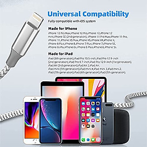 iPhone Charger [Apple MFi Certified] 3pack 10FT Long Lightning Cable Fast Charging High Speed Data Sync USB Cable Compatible iPhone 13/12/11 Pro Max/XS MAX/XR/XS/X/8/7/Plus/6S (Grey White)