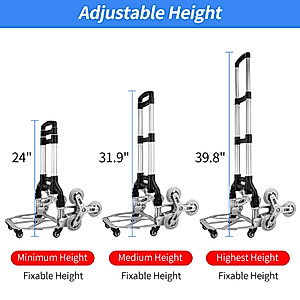 Folding Hand Truck Stair Climbing Cart Heavy-Duty Portable Luggage Trolly for Moving Aluminum Alloy Hand Carts with 6 Crystal Wheels & 4 Universal Wheels Delivery Cart for Shopping Groceries