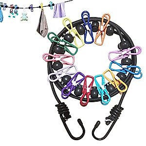 Portable Clothesline with 12 Clothespins, Windproof Travel Clothesline Stretchy Elastic for Outdoor Camping,Vacation Hotel,Outdoor Camping Accessories(Multicolored)