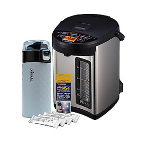 Zojirushi Water Boiler And Warmer 4.0-liter (Black) With Energy Saving Timer and Easy To Clean Non-Stick Stainless Steel Interior Bundle with Container Cleaner Pots (4 Pack) and Tumbler (3 Items)