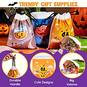 JOYIN 72 Pcs Plastic Halloween Drawstring Treat Bags, Cute Halloween Candy Bags in 9 Character Designs, Small Trick or Treat Bags, Goodie Gift Bags Halloween Party Favors Supplies