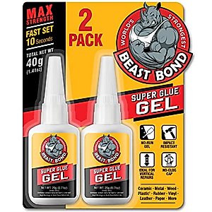 Beast Bond Super Glue - Max Strength Adhesive for Plastic, Wood, Metal, Ceramic, Rubber, Leather, Paper - Long-Lasting Professional Grade Cyanoacrylate - 1.41 Ounce (40g) Pack of 2