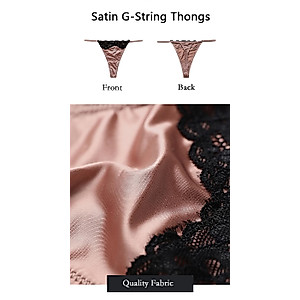abandi Womens Silk Satin Thong Panties Silkly G-String Thongs T Back Lace Thong Underwear Pack of 5, Size M