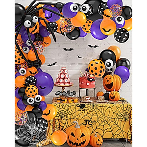 Oomloid 126 Pcs Halloween Balloon Garland Arch Kit, Halloween Party Decorations Include Spider Web, Bats, Purple Orange and Black Balloons for Halloween Birthday Party Supplies Decor
