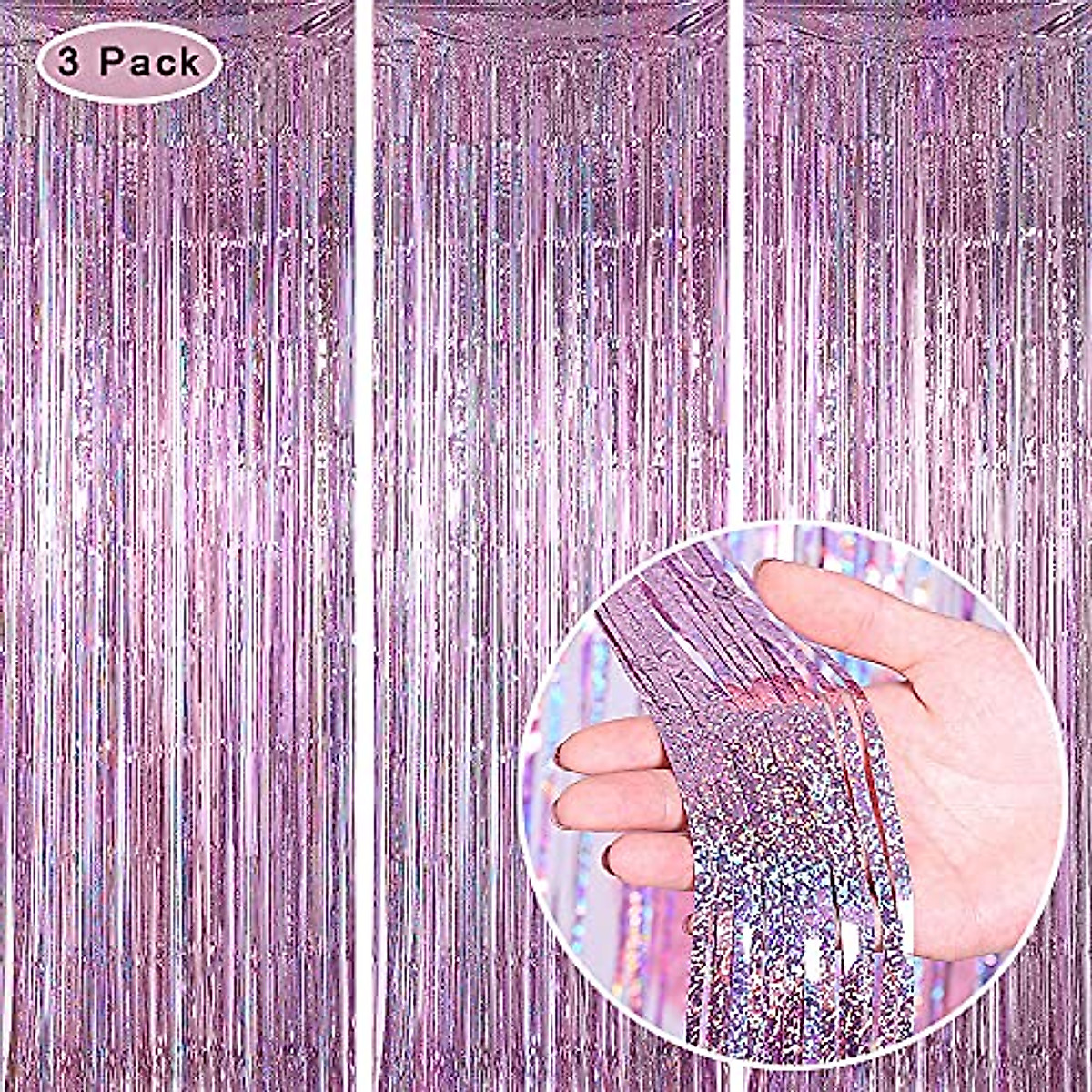 3 Pack Fringe Curtains Party Decorations,Tinsel Backdrop Curtains for Parties,Photo Booth Wedding Graduations Birthday Christmas Event Party Supplies (Pink)