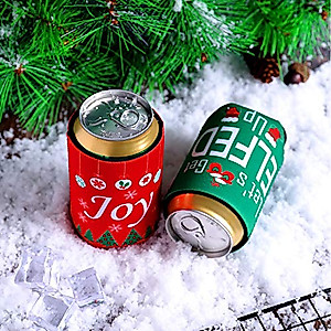 12 Pcs Christmas Can Cooler Sleeves 6 Styles Christmas Theme Tree Snowman Hat Reindeer Funny Neoprene Holiday Can Cover Holders for Soda Bottle Drink Xmas Party Supplies Favors (Cute, 5.1 x 3.9 Inch)