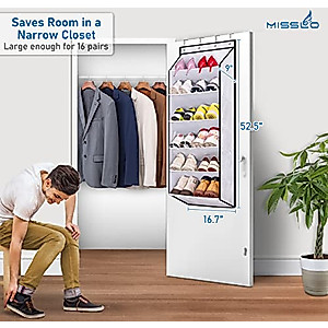 MISSLO Over Door Shoe Organizer with Deep Pockets and 24 Large Mesh Pockets White