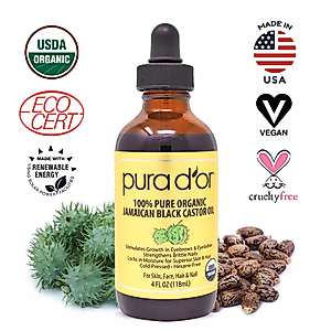PURA D'OR Organic Jamaican Black Castor Oil, Natural Smoky Scent