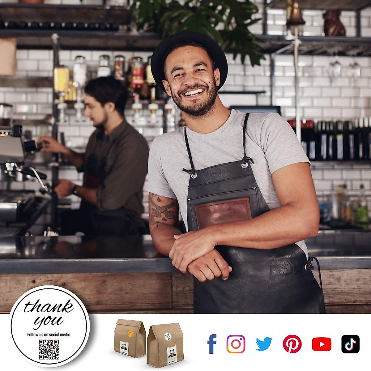 DISONTAG 1.5",1000 pcs Thank You QR Stickers Roll,for Small Business,Guide Customers to Social Media,White