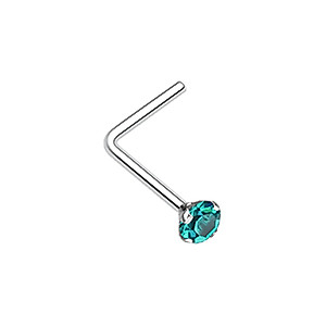 Freedom Fashion Prong Set Gem Top L-Shaped 316L Surgical Steel Nose Stud Ring (Sold Individually) (20 GA, 7mm, Ball 2mm, Teal)