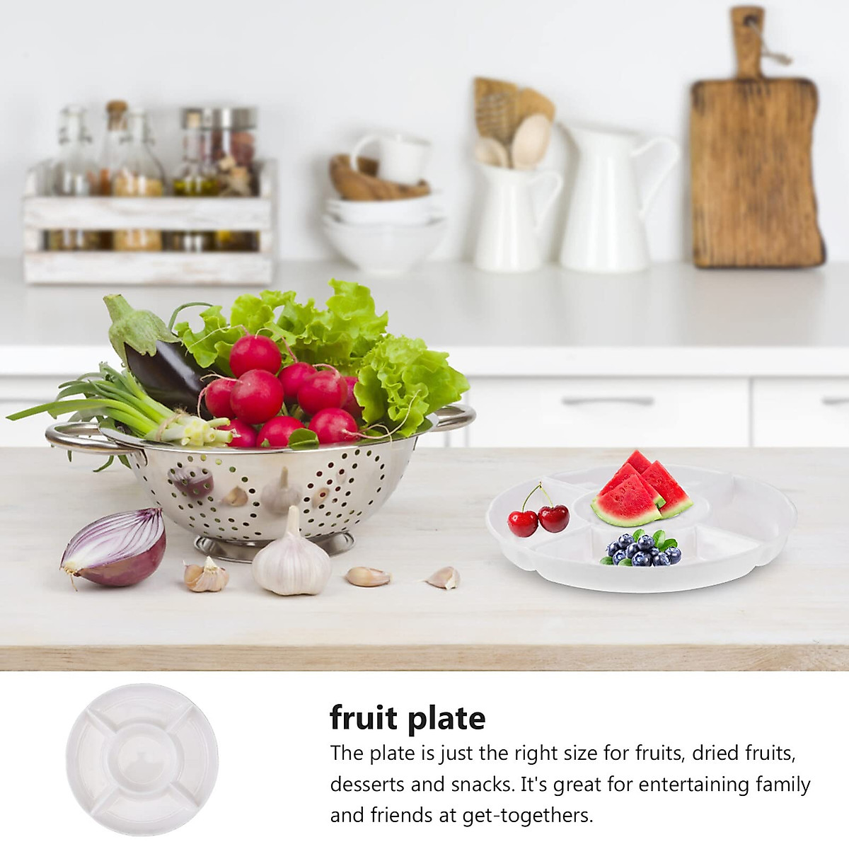 Amosfun 9 Inch 23 x 2.8 5 Tray Fruit Trays Serving Divided for Plastic Plates Candy Partys-Compartment Melamine Food Storage Tray Dried Fruit Snack- Plate Appetizer