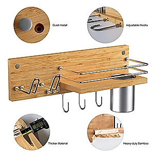 RoleDes Bamboo Hair Dryer Holder Wall Mount,Bathroom Organizer for Styling Tools,Blow Dryer,Curling Iron,Hair Straightener Floating Shelves for Hairdryer Storage