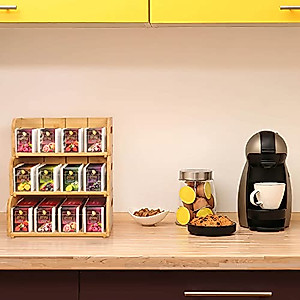 Bamboo Tea Bag Organizer, 3-Tier Tea Bag Holder Storage Organizer, Stackable Tea Packet Rack/Shelf, Tea Station Stand with Acrylic Partition for Counter, Cabinet and Pantry