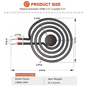 660532 MP15YA Electric Range Burner Element 6 inch 1500W 4 Turns surface element replacement for Whirlpool Kenmore ranges replacement burners wfc310s0ak, rf110axsq3, kf330add1,ffef3011lwd,etc.