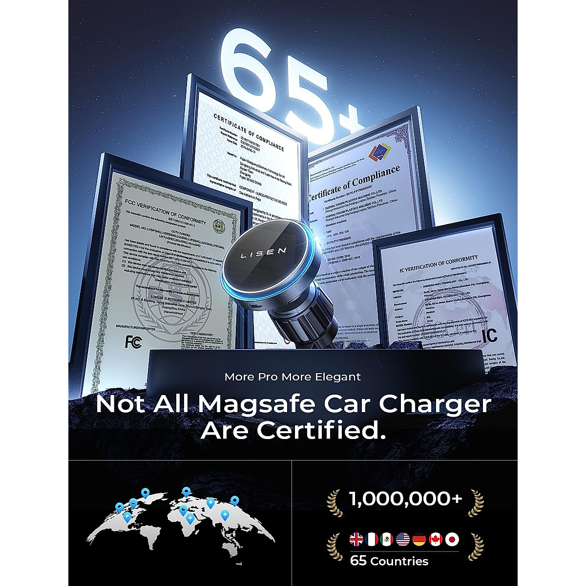 LISEN for Magsafe Car Mount Charger [20 Strong Magnets], for Magsafe Car Charger, Hands Free 15W Wireless Car Charger for iPhone 15, Universal Phone Mount for Car Wireless Charger Fits iPhone 14 13 12