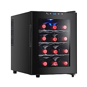 JOINTCO 12 Bottle Thermoelectric Mini Fridge, Freestanding Wine Cooler, 41F-64F, For Red & White Wine