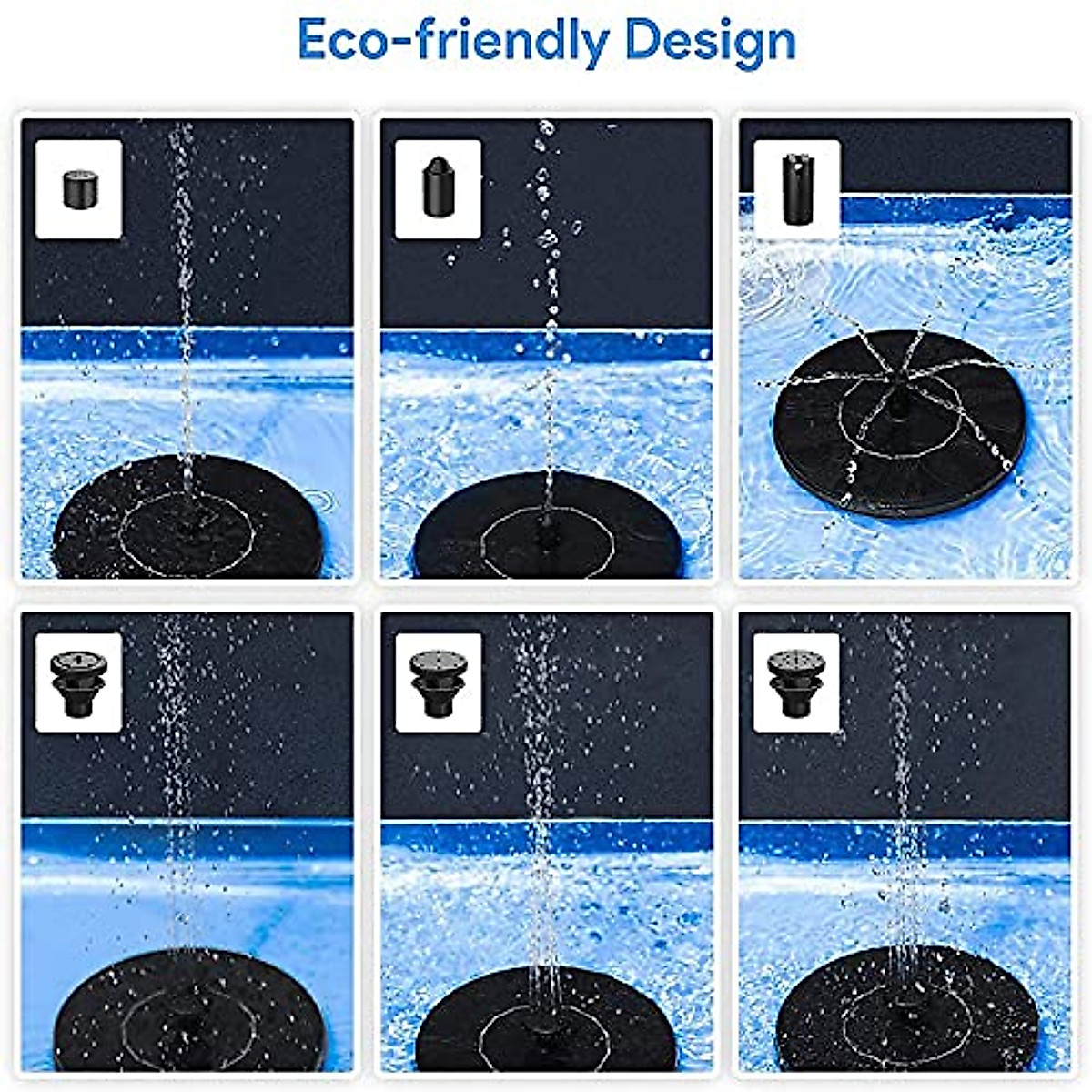 Floating Solar Fountain Pump,Circle Solar Powered Bird Bath Fountain Free Standing Solar Pond Pump with 1200mah Battery Backup,6 Nozzles Solar Fountain for Aquarium Outdoor Garden-Black 18cm(7inch)