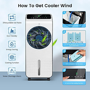 ARLIME Evaporative Air Cooler, 3-in-1 Portable Air Conditioner, AC Fan w/ 3 Modes, 24 Speeds Settings, 12H Timer & Remote Control, Swamp Cooler for Office, Bedroom, Home