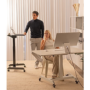 OCOMMO Spacious and Automatic Height Adjustable 47.3 Inch Mobile Workstation Table for Home Office or Office Desk, Sit to Stand Up Tabletop Computer and Monitor Desk, White