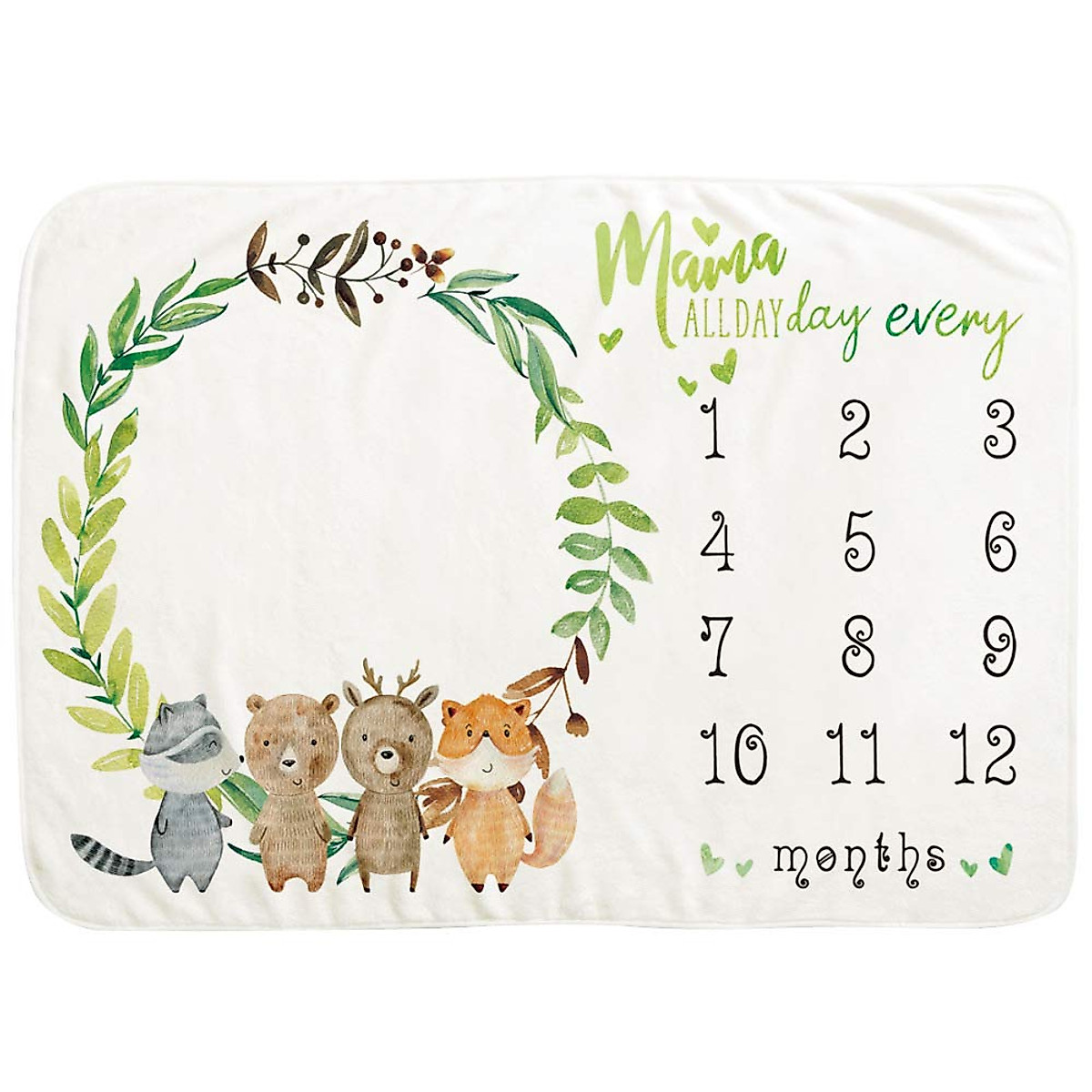 Woodland Baby Monthly Milestone Blanket, Woodland Animals Baby Growth Chart Monthly Blanket, Woodland Forest Nursery Decor, Includes Marker (50@)
