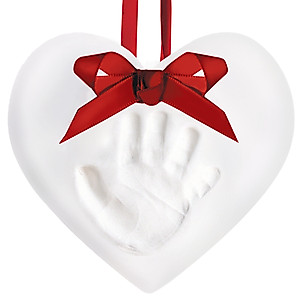 Kate & Milo DIY Personalized Baby's Handprint or Footprint Christmas Heart Ornament, No Bake Baby Holiday Craft, White
