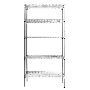 Karl home 5 Tier Wire Shelving Unit Height Adjustable Storage Metal Shelf, Heavy Duty Garage Rack for Office, Kitchen, Laundry (21.3" L x 11.4" W x 59.1" H, Silver)