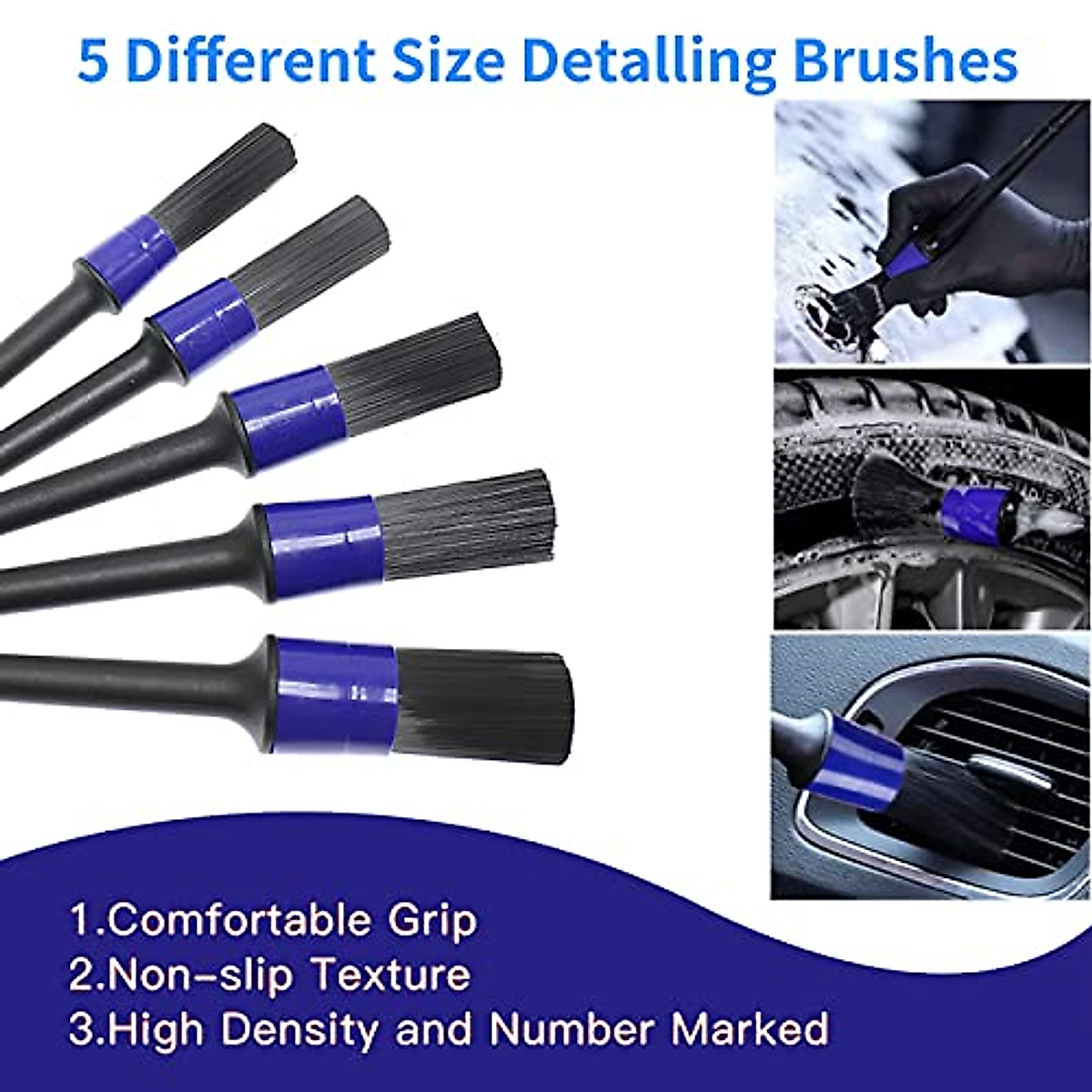 CLEAFOU 20pcs Car Detailing Brush Kit Car Cleaning Tool Set Auto Car Detailing Brush Interior Cleaner Wash Tools Kit for Cleaning Wheels, Dashboard, Leather, Air Vents, Emblems, Windshield