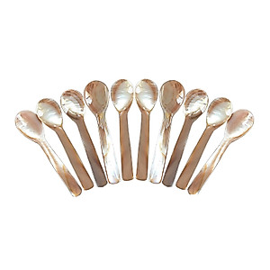 DUEBEL Set of 10 Pink Mother of Pearl 3.55′′ Caviar Spoons for Caviar Serving or Egg Serving