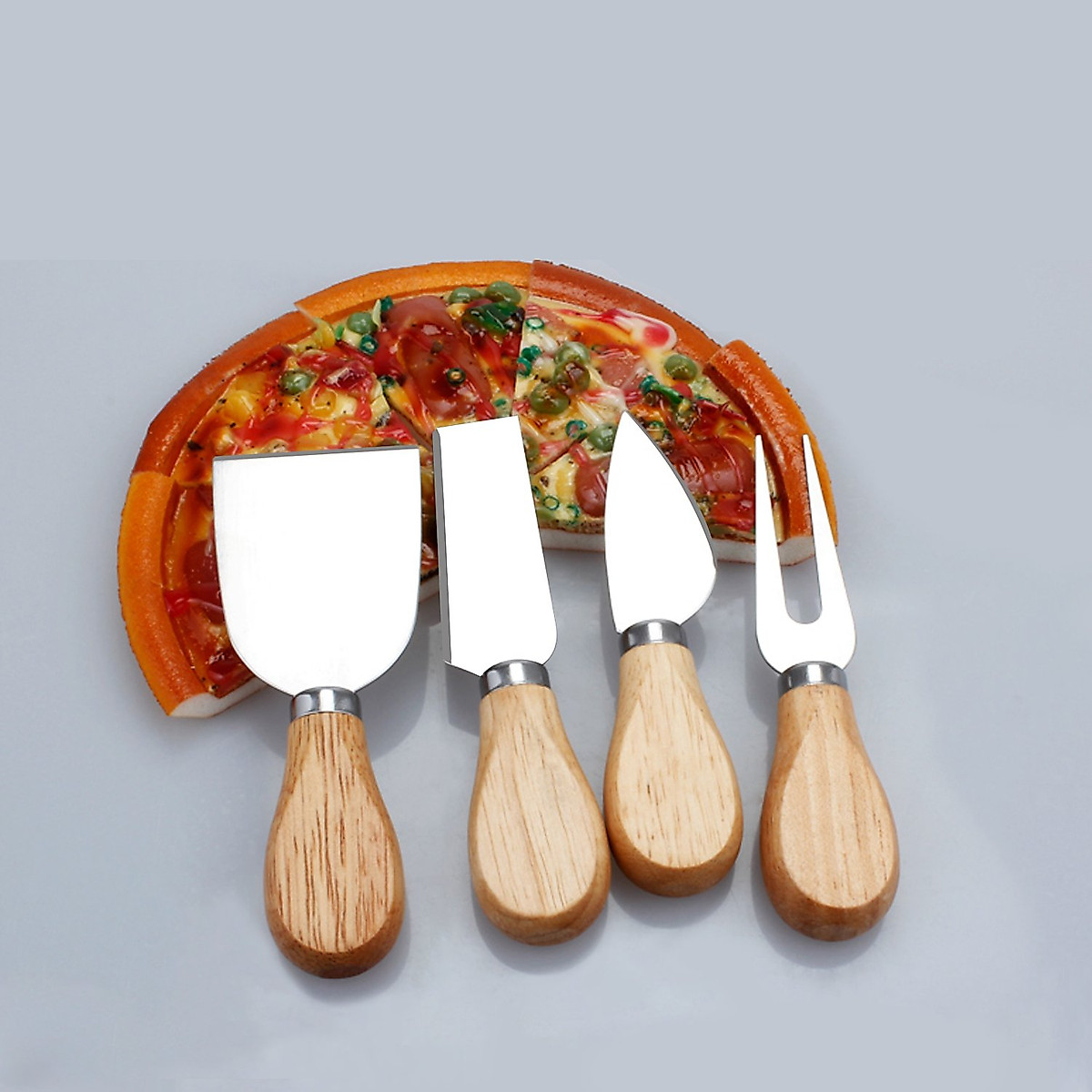 Freehawk 4 Pieces Set Cheese Knives with Bamboo Wood Handle Steel Stainless Cheese Slicer Cheese Cutter (Original Bamboo Handle)