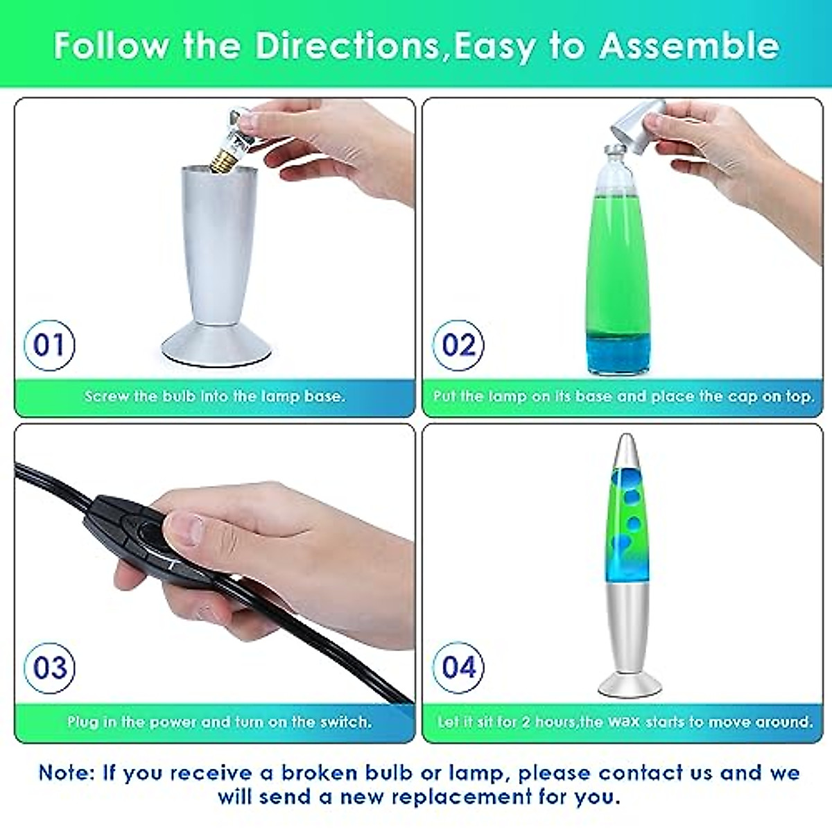 Lazzgan 13.8" Inch Motion Lamp, Beautiful Liquid Night Lights with Blue Wax in Green Liquid for Home, Office, Bedroom Decor, Mood Night Lamps for Sleep Relax Gifts for Kids Teens Adults