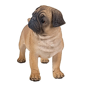 Realistic Life Size Pug Statue Detailed Sculpture Glass Eyes Hand Painted Resin 13 inch Figurine Home Decor Amazing Likeness