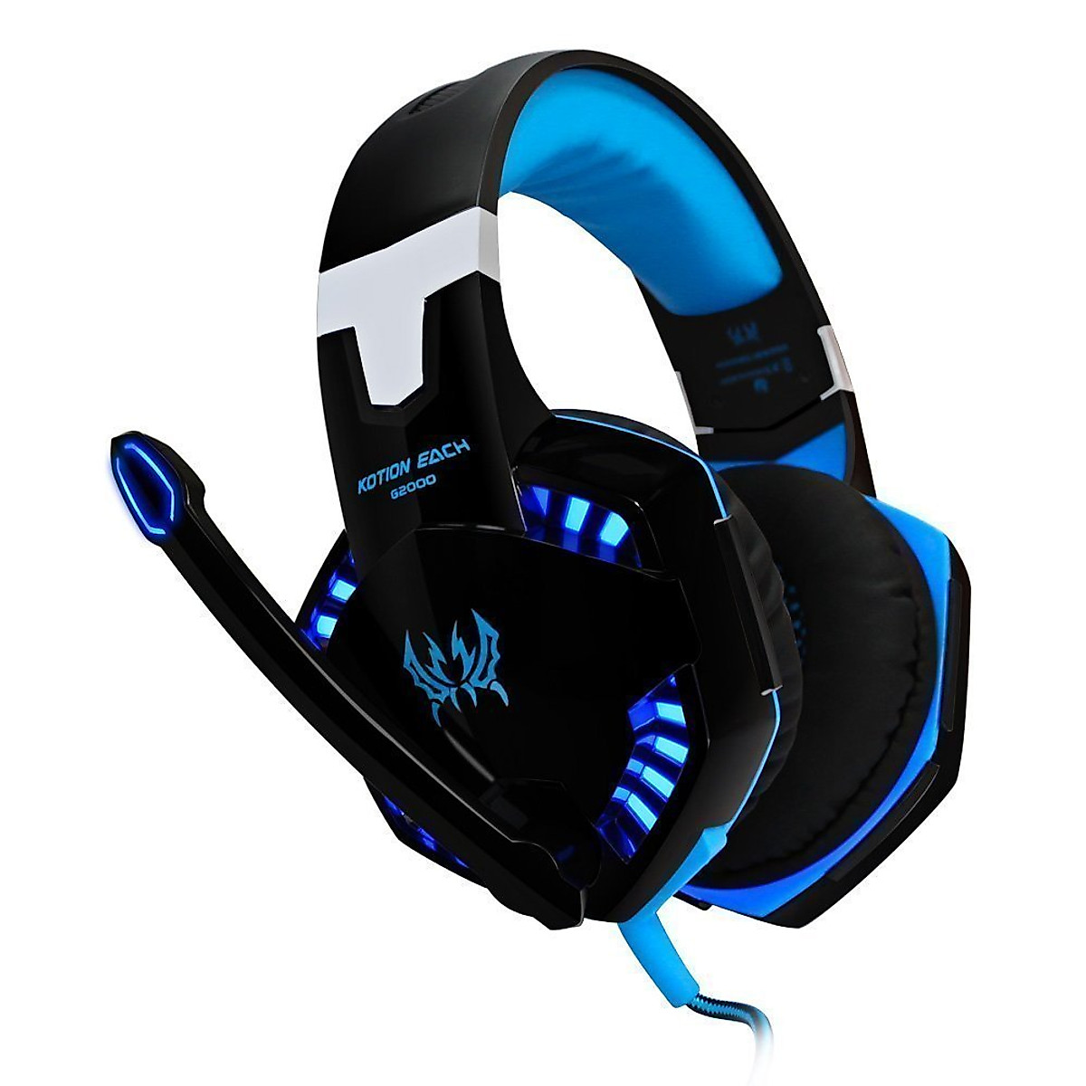 Gaming Headset with Mic for PC,PS4,Xbox One,Over-ear Headphones with Volume Control LED Light Cool Style Stereo,Noise Reduction for Laptops,Smartphone,Computer (Black & Blue)