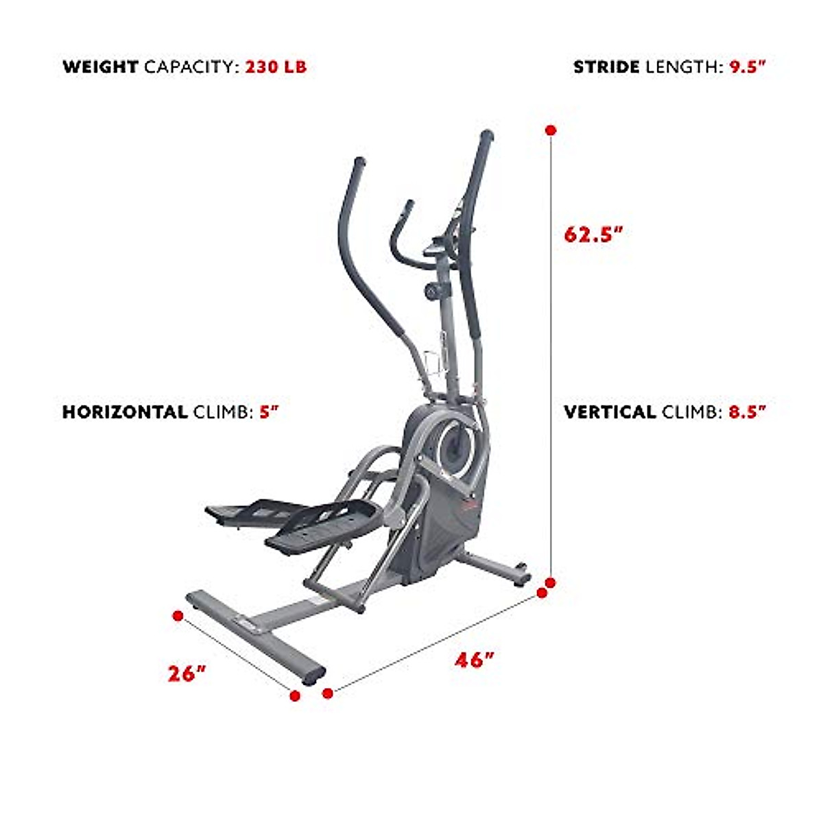 Sunny Health & Fitness Pro Cardio Climber - SF-E3914, Gray