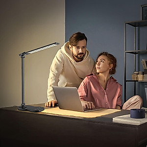 LED Double Head Desk Lamp for Home Office with Adjustable Swing Arms and Dimmable Touch Control LED Desk Light USB Power and Multi-Color Illumination for Home Office and Study
