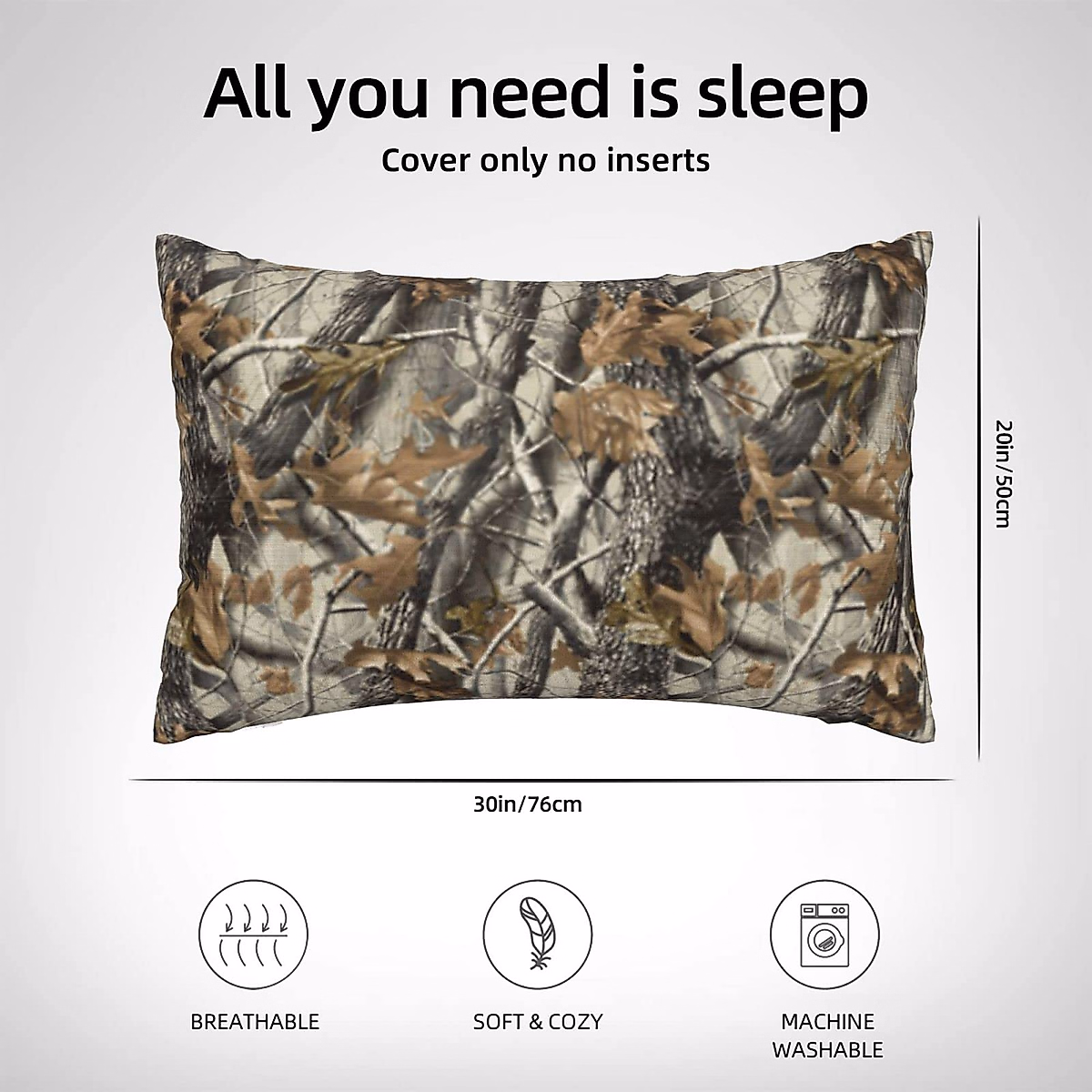 Bed Pillow Protector Zippered Mossy-Tree-Camo-Leaf Soft Pillow Case Cover 20x30 Inches