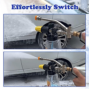 Tool Daily Pressure Washer Foam Cannon with Dual-Connector Accessory, Power Washer Double Tip Attachment For Soap Cannon, 5 Pressure Washer Sprayer Nozzles, 1/4" Quick Connect