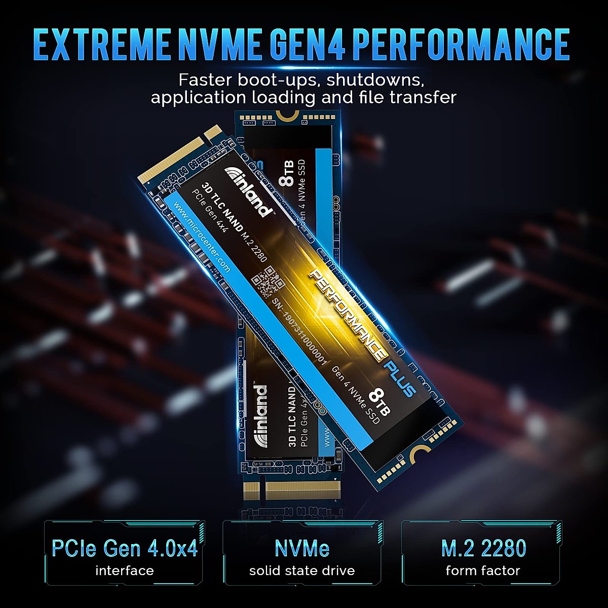 INLAND 8TB Performance Plus NVMe Internal Gaming SSD Solid State Drive - Gen4 PCIe, M.2 2280, DRAM Cache, 176-Layer TLC 3D NAND Flash, Up to 7000MB/s